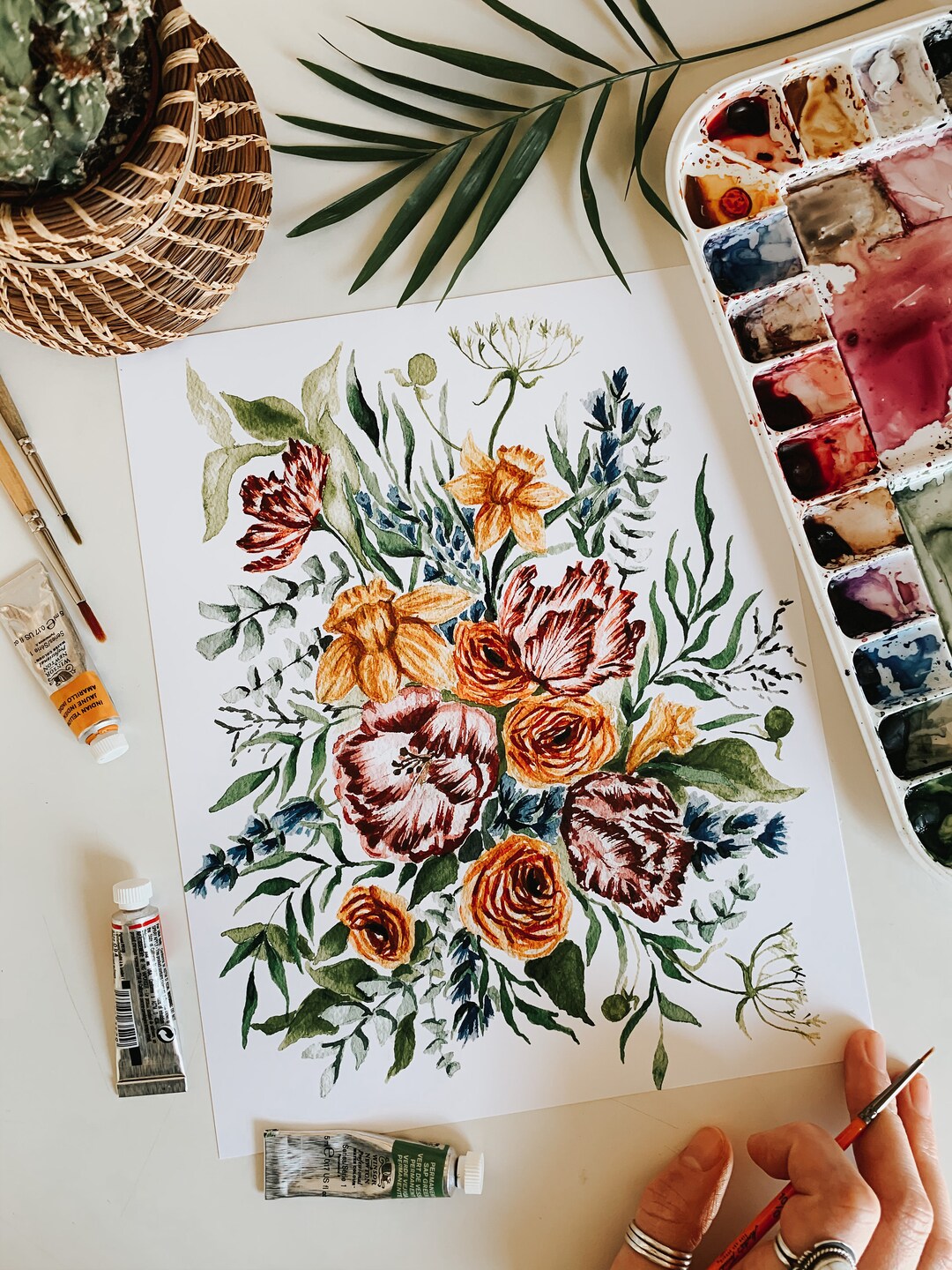 Daffodil Spring Bouquet Print, Flower Botanical Illustration, Floral ...