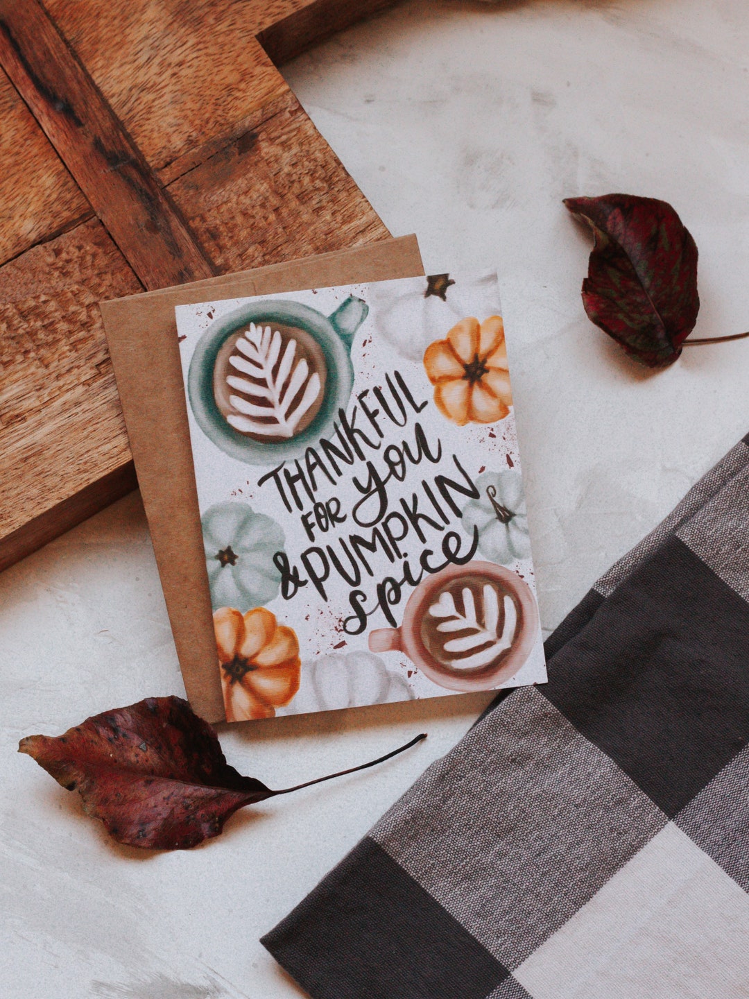 Thankful for You and Pumpkin Spice Card, Fall Greeting Card, Pumpkin ...