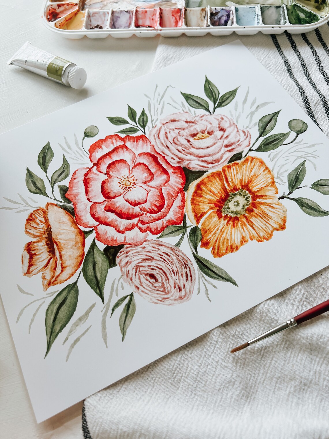Colorful Watercolor Bouquet Print, Watercolor Rose Painting, Floral Art ...