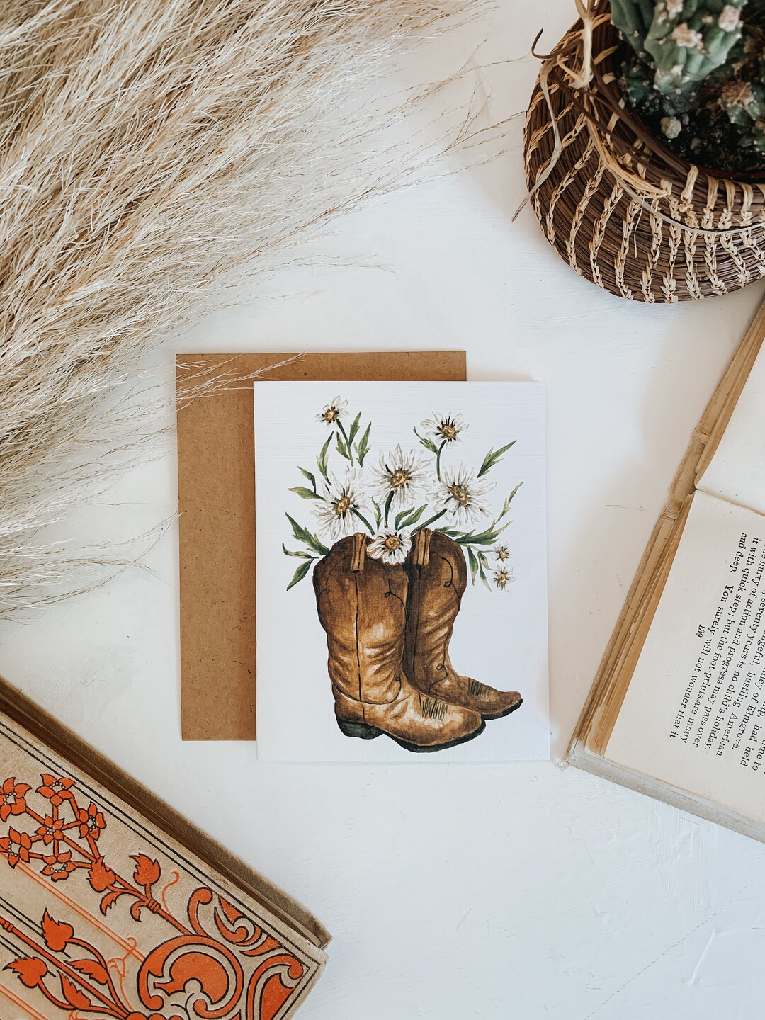 Daisy Cowgirl Boots Card, Cowgirl Greeting Card, Western Card, Everyday ...