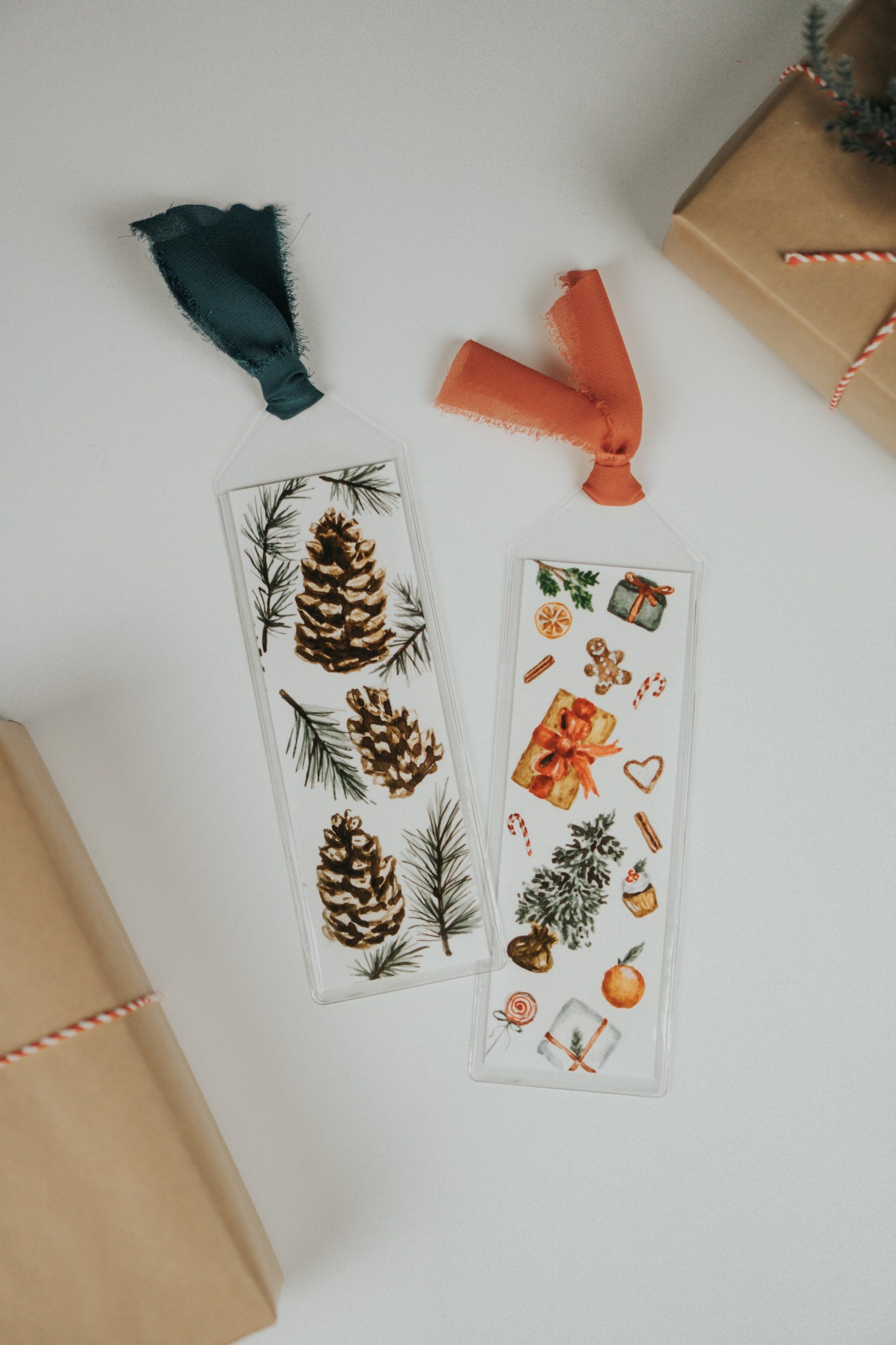 Winter Holiday Bookmarks Watercolor Bookmarks Pine Cone - Etsy
