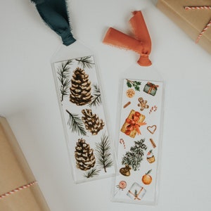 Winter Holiday Bookmarks, Watercolor Bookmarks, Pine Cone Bookmark ...