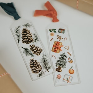 Winter Holiday Bookmarks, Watercolor Bookmarks, Pine Cone Bookmark ...