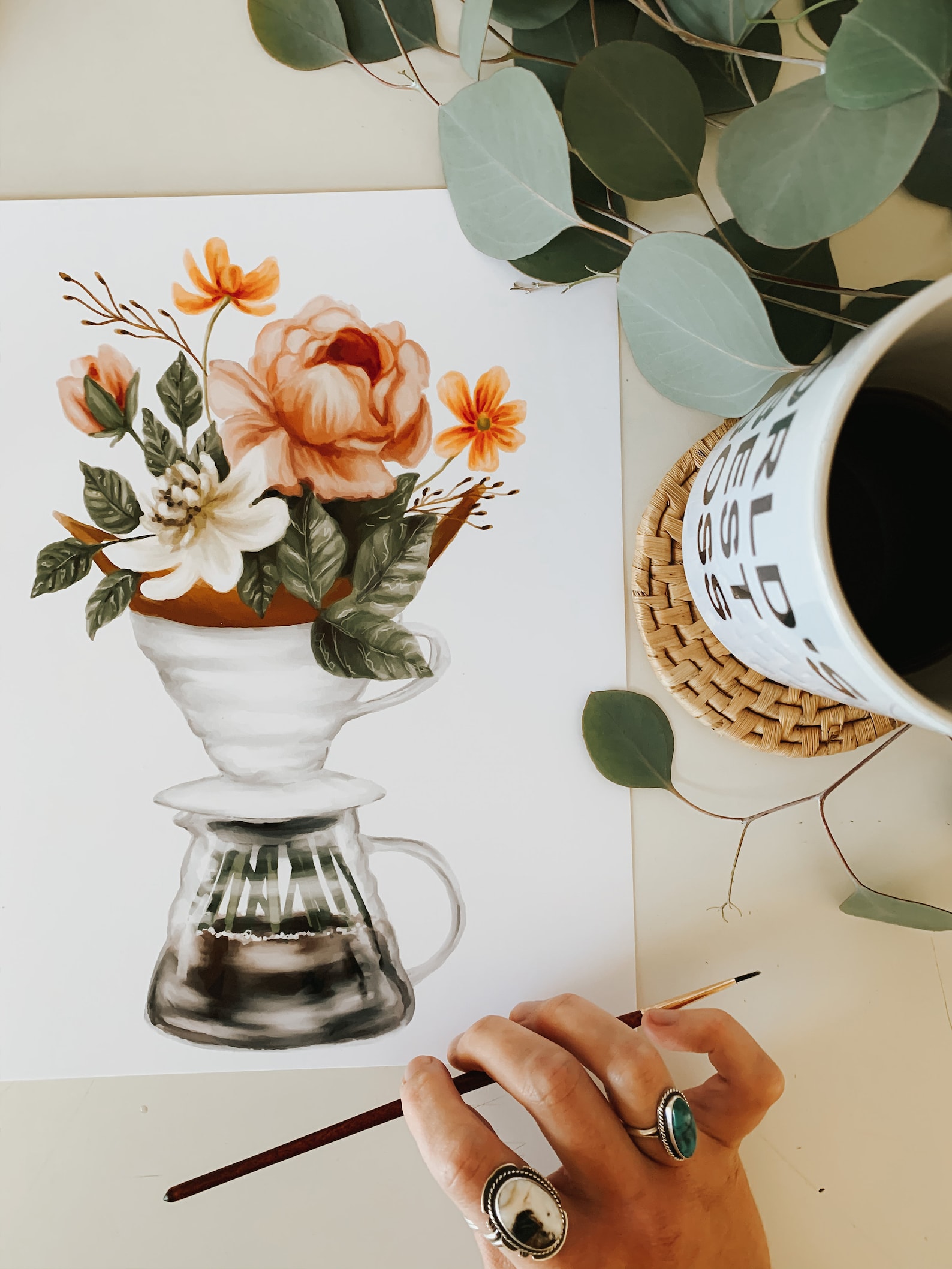 Coffee and Flowers V60 Print, Pour Over Illustration, Coffee Art ...