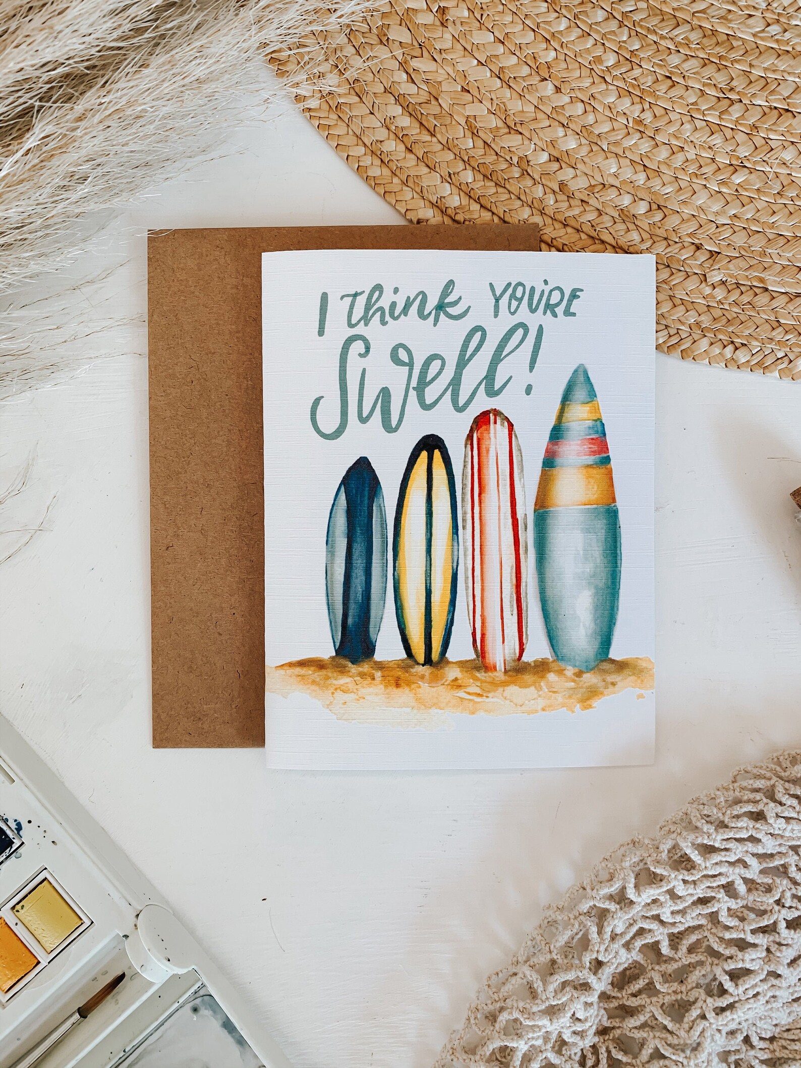 I Think You're Swell Surfboard Card, Summer Greeting Card, Beach Card ...