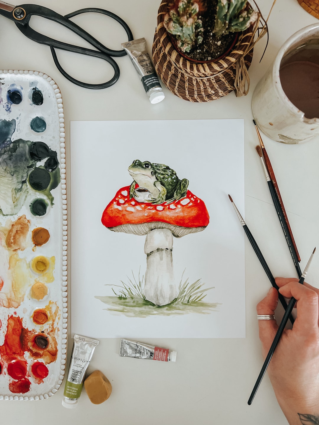 Mushroom Toad Watercolor Art Print, Toad Illustration, Mushroom Decor ...