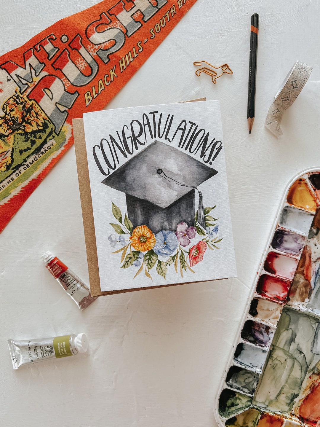 Grad Cap Graduation Card, Floral Grad Cap, Congratulations Grad ...