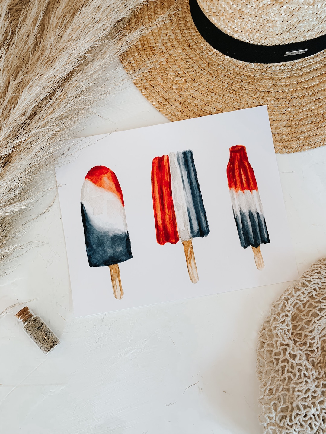 Red White and Blue Popsicle Summer Print, Popsicle Painting, Watercolor ...