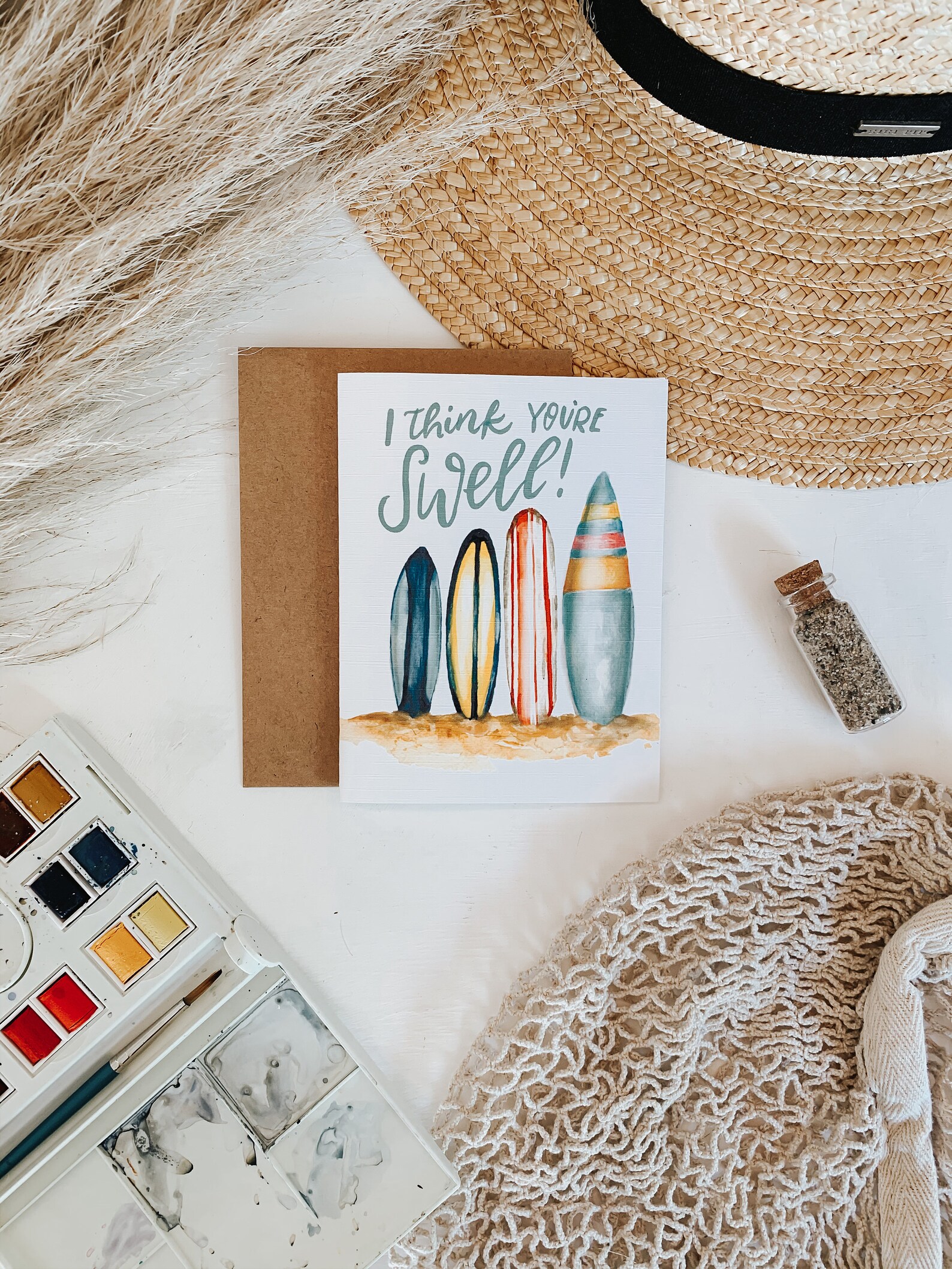 I Think You're Swell Surfboard Card, Summer Greeting Card, Beach Card ...
