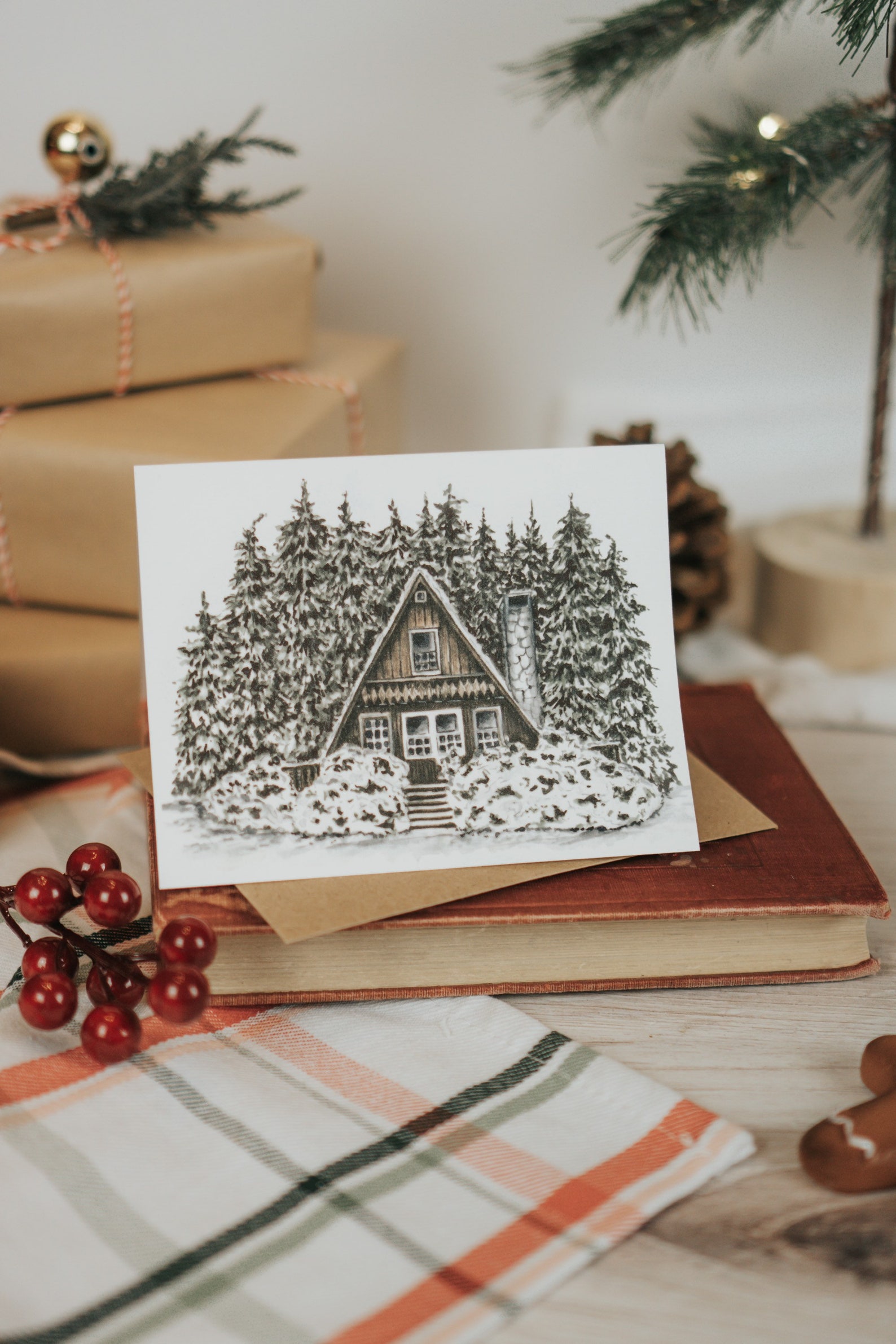 Snowy A-frame Cabin Card A-frame Cabin Winter Watercolor - Etsy