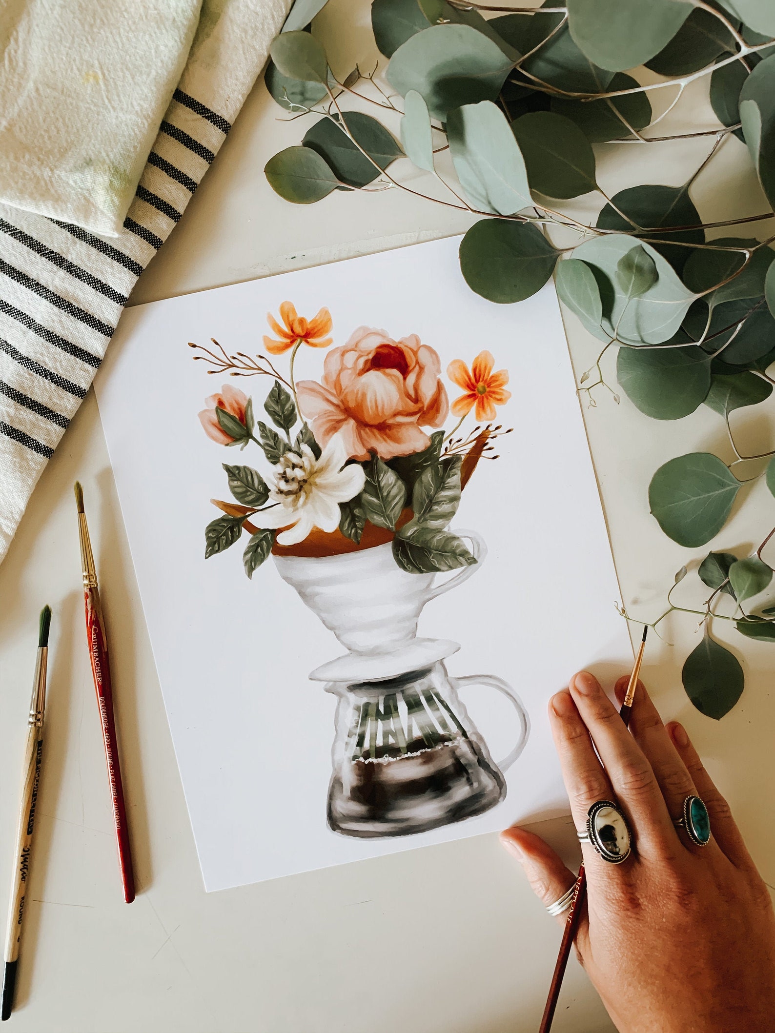Coffee and Flowers V60 Print, Pour Over Illustration, Coffee Art ...