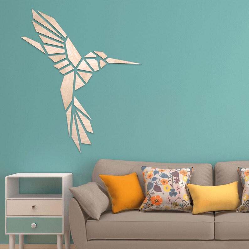 Wood Wall Art Geometric Mosaic Origami Hummingbird - Etsy