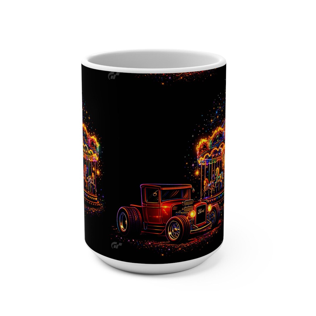 Neon Carousel With Hot Rod Mug | Vintage Car Carnival Illustration - Etsy
