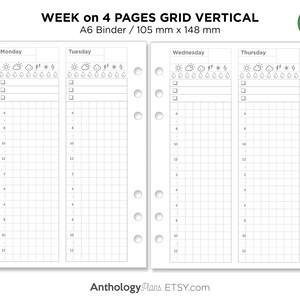 A6 Ring Weekly on 4 Pages Vertical GRID Minimalist Functional MONDAY or ...