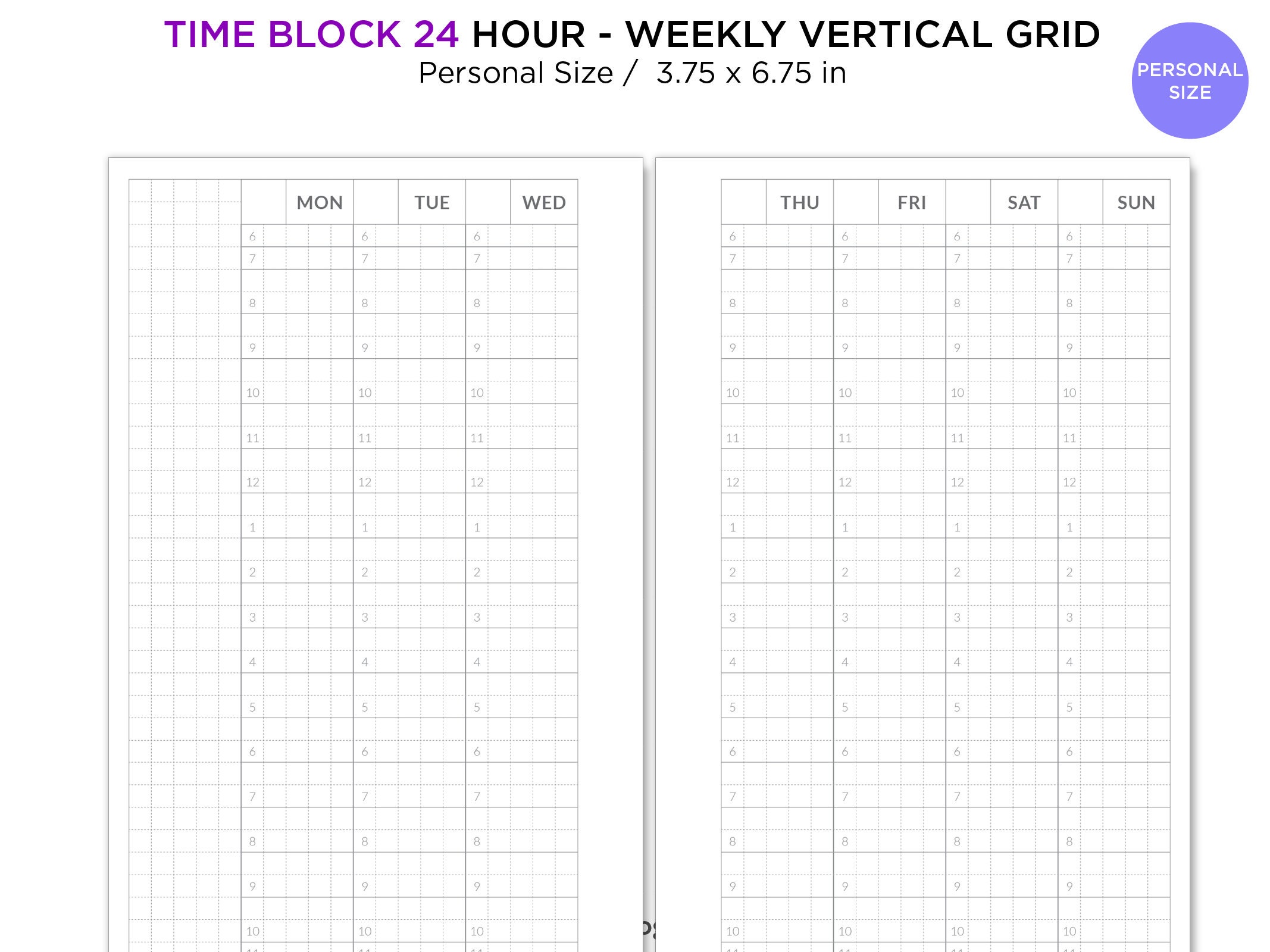 Paper & Party Supplies PERSONAL Ring 24 Hour TIME BLOCK Printable ...