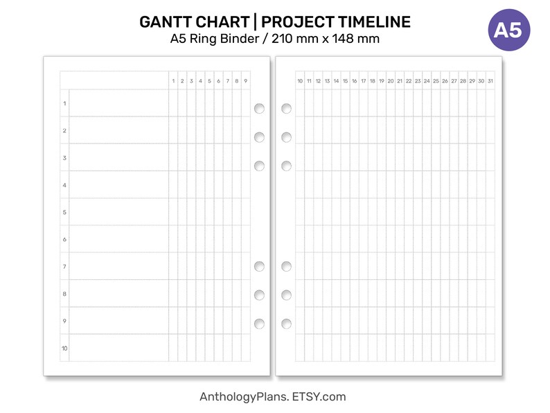 A5 Project Chart Project Tracker Schedule MONTHLY Timeline Simple ...