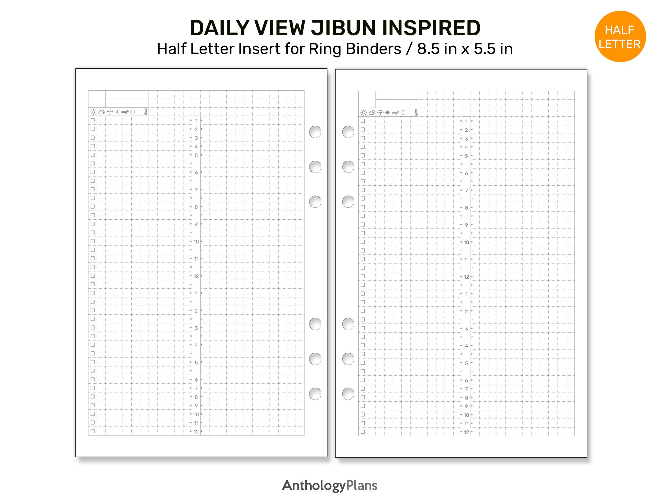 Half Letter Daily JIBUN Inspired - 24 HOUR Time Tracker Printable ...