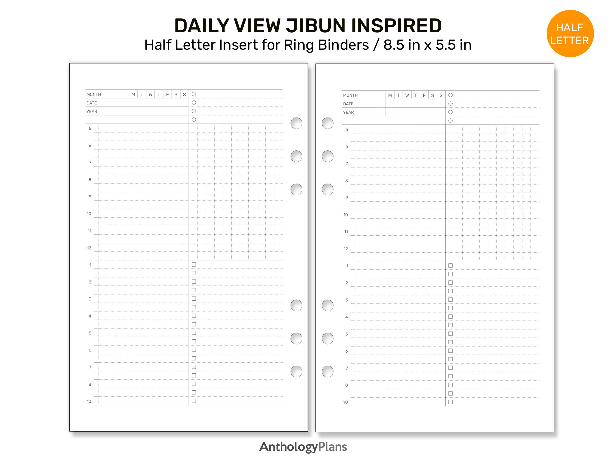 Half Letter Daily JIBUN Inspired - 24 HOUR Time Tracker Printable ...