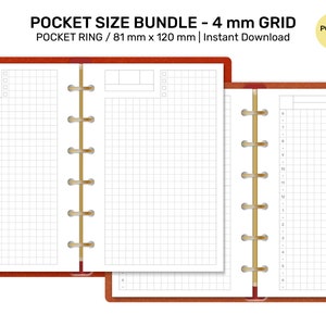 Pocket Ring Planner BUNDLE Printable Insert 4 MM GRID - Minimalist ...