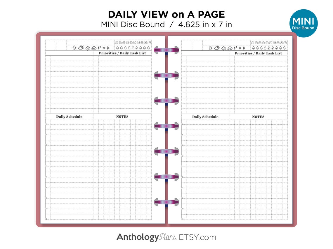 Mini DISCBOUND Daily View Printable Fits Mini Happy Planner With ...
