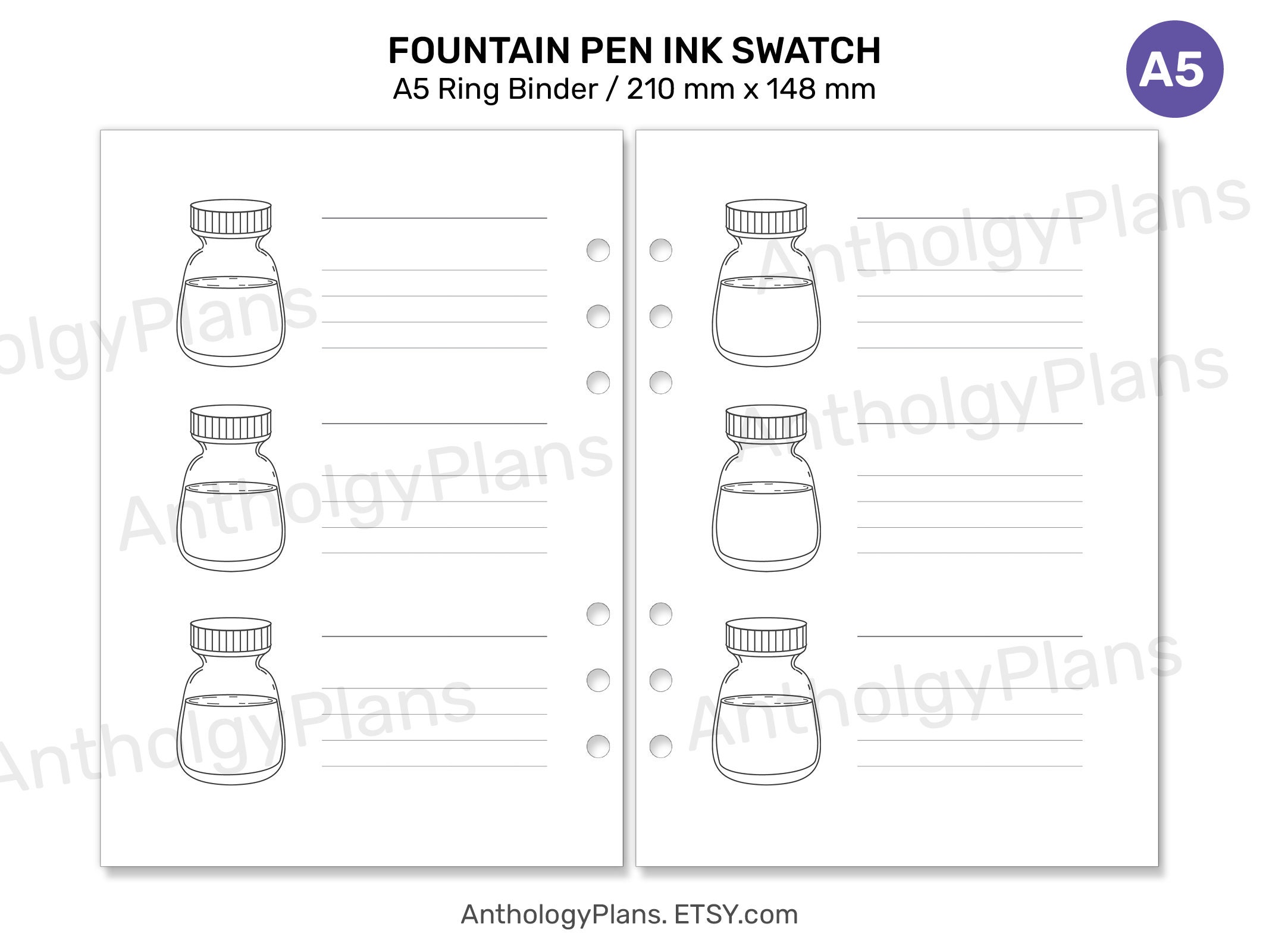 A5 Fountain Pen Ink Swatch Printable Insert for Ring or Discbound ...