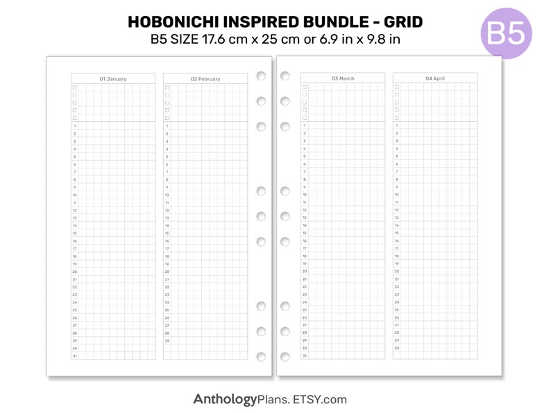 B5 Hobonichi Inspired Bundle Grid Printable Planner Daily - Etsy