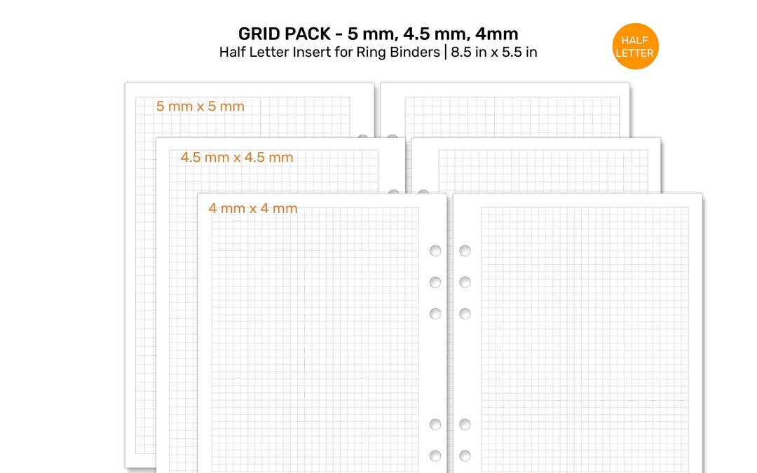 Half Letter GRID Pack 5 Mm, 4.5 Mm, 4 Mm Printable Insert for Ring ...