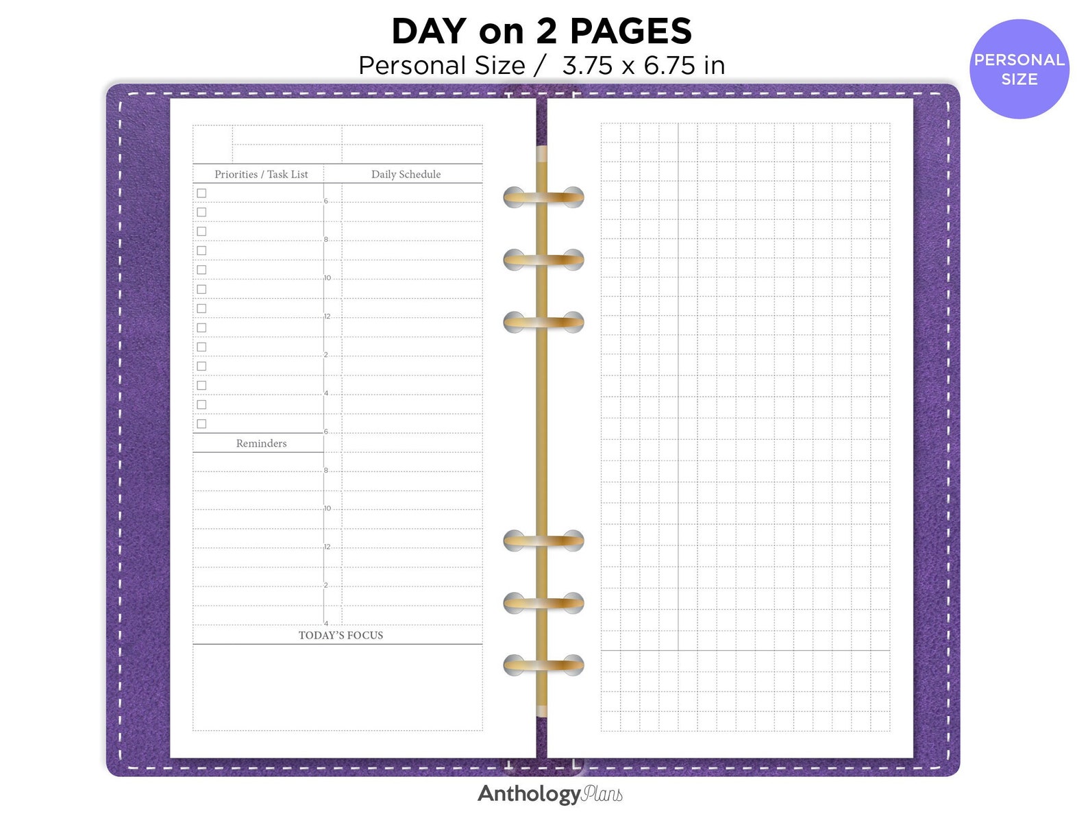 Day on 2 Pages - Do2p - Personal Size Printable Insert - Grid Page ...