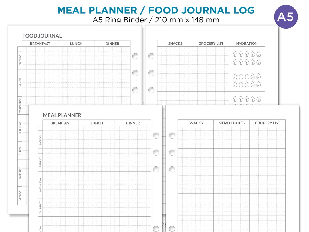A5 Menu Planner and Food Journal Printable Planner Insert - Etsy