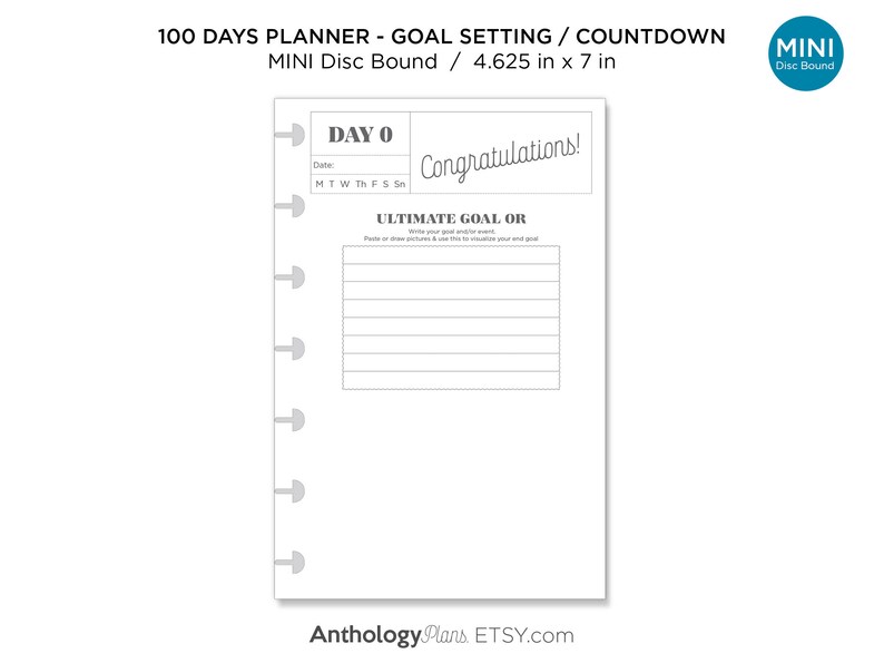 100 DAYS Planner Mini Discbound Printable Planner - Goal Setting ...