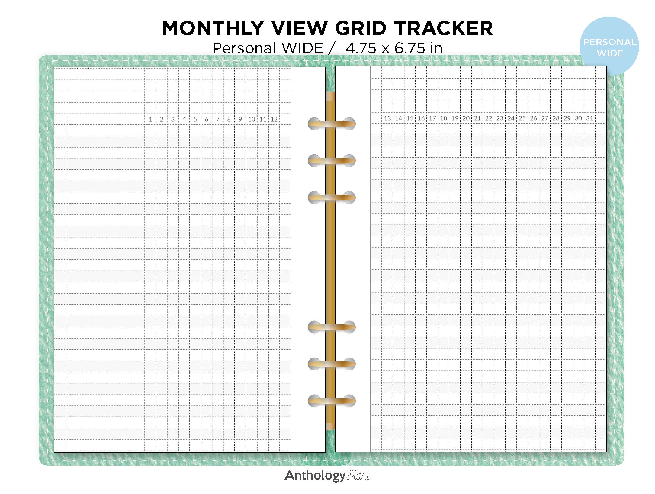 Personal Wide Monthly Tracker GRID Printable Planner Insert - Etsy