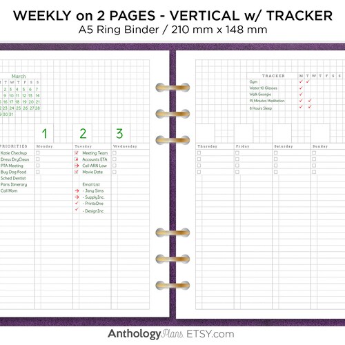 A5 Jibun Inspired WEEKLY View Vertical GRID Printable Planner - Etsy