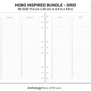 B5 Hobo Inspired Bundle Grid Printable Planner - Daily, Weekly, Monthly ...