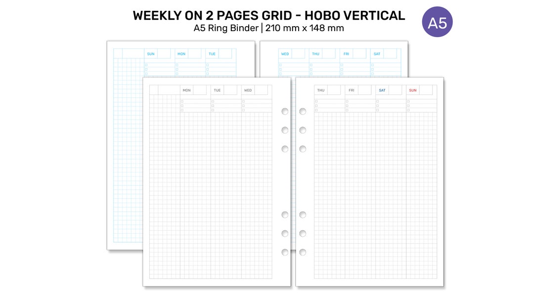 A5 Weekly Vertical Hobonichi Inspired GRID Printable Insert for Ring ...