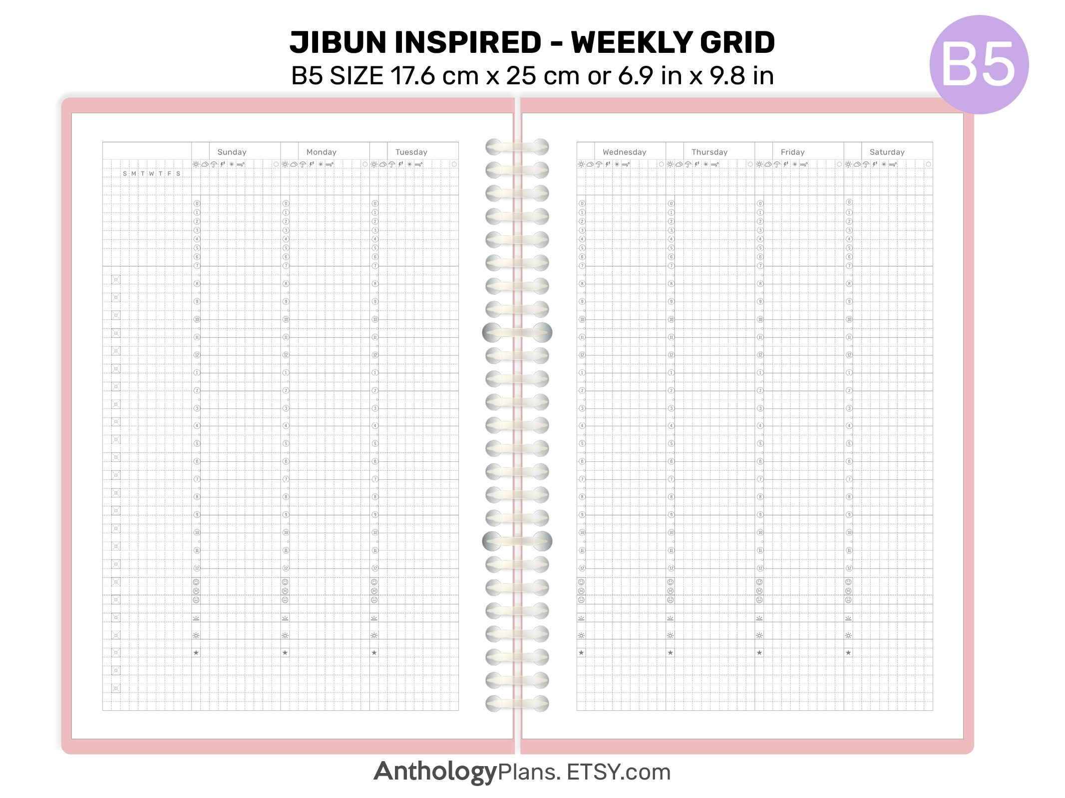 B5 Jibun-inspired Weekly Vertical GRID With Timeline Printable Planner ...