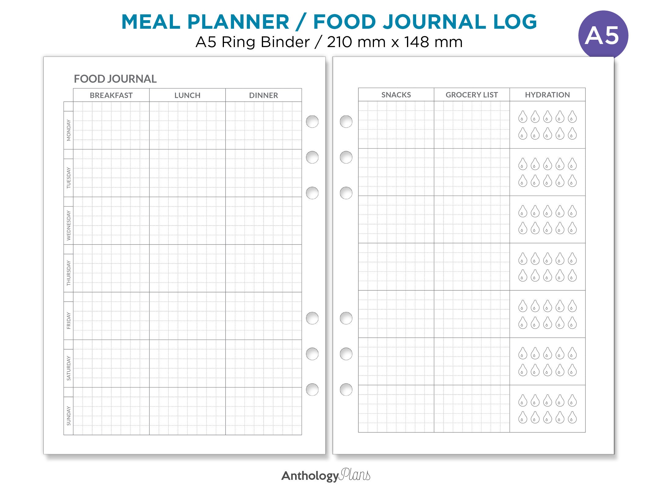 A5 Menu Planner and Food Journal Printable Planner Insert - Etsy