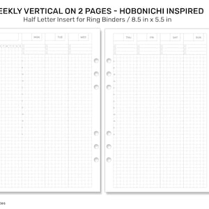Half Letter Weekly Vertical Printable Insert - HOBONICHI Inspired GRID ...