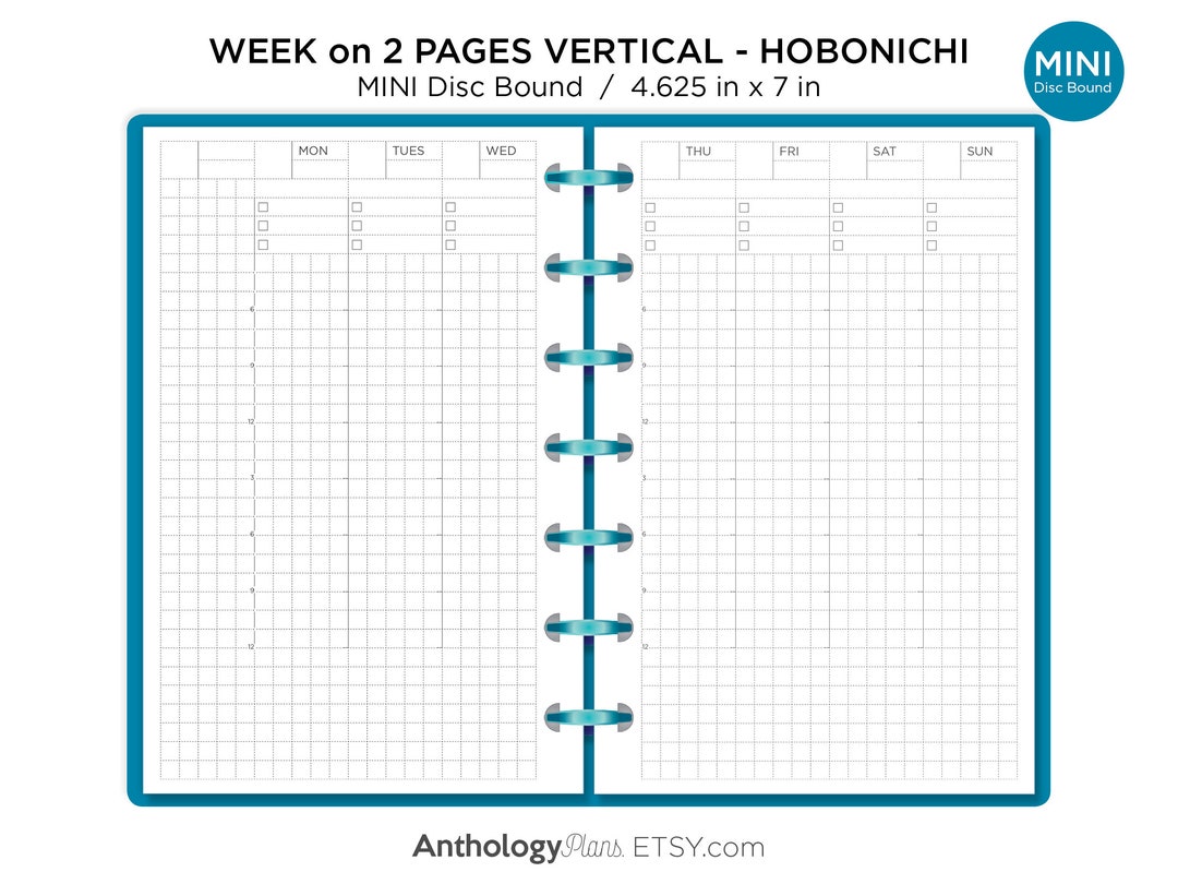 Mini Disc Bound Weekly View Vertical - HOBO Inspired GRID - Wo2p ...
