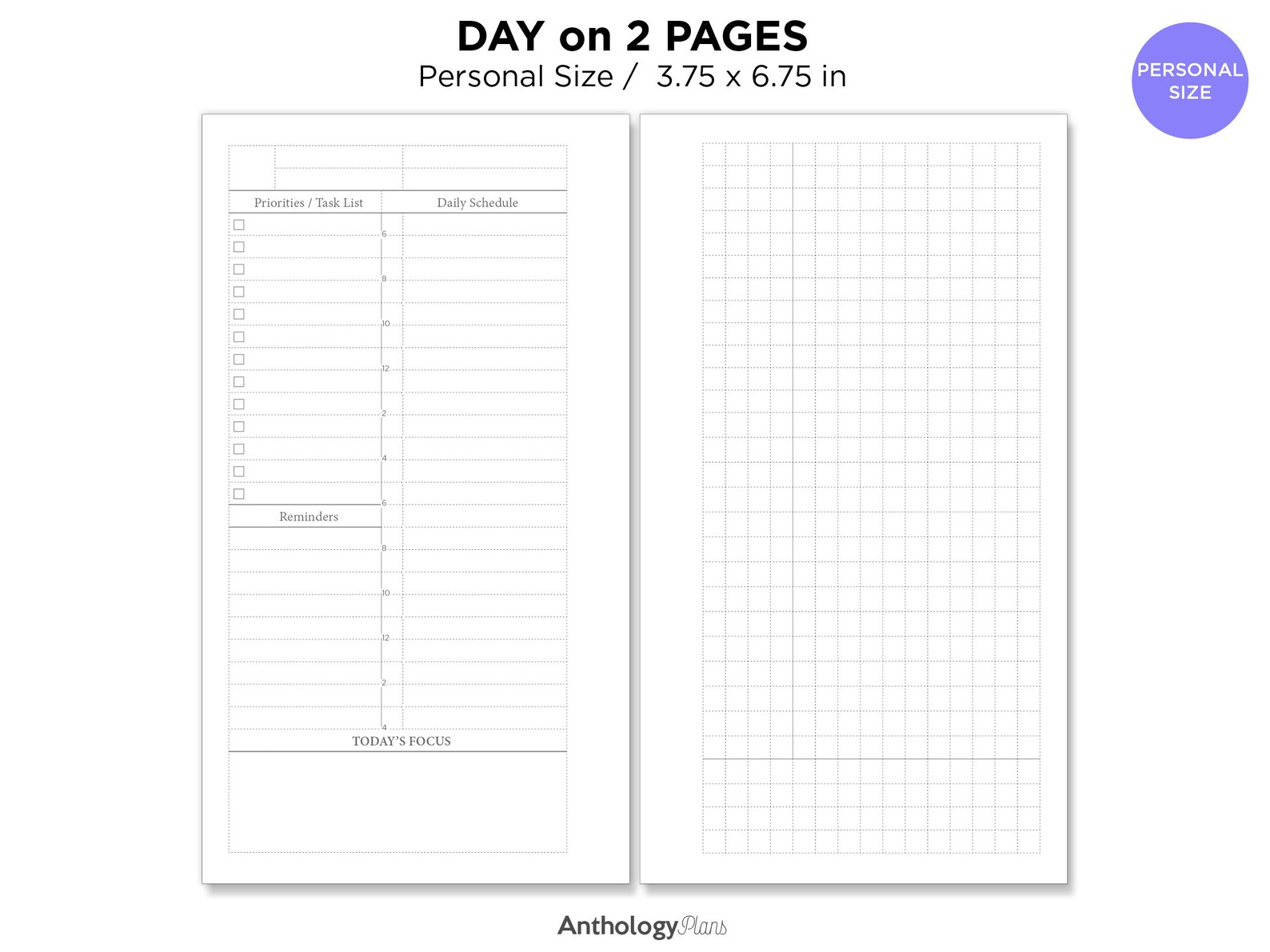 Day on 2 Pages - Do2p - Personal Size Printable Insert - Grid Page ...