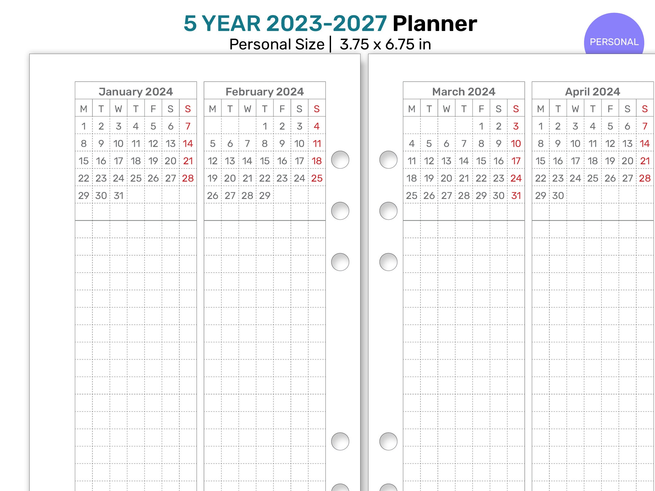 5 Year Planner 2023 2027 Personal Filofax Quarter Printable - Etsy