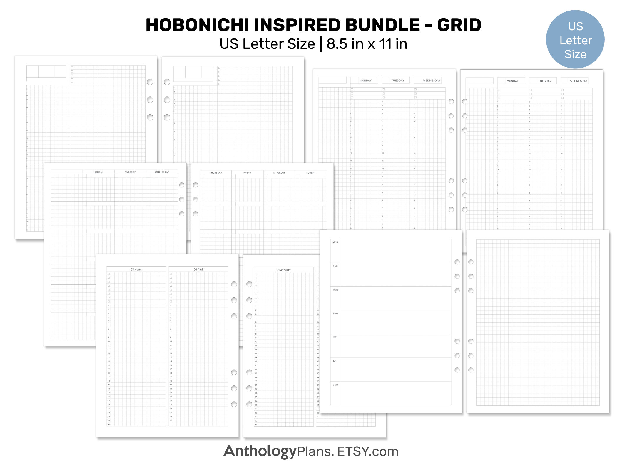 US LETTER Size Hobonichi Inspired Bundle Grid Printable - Etsy