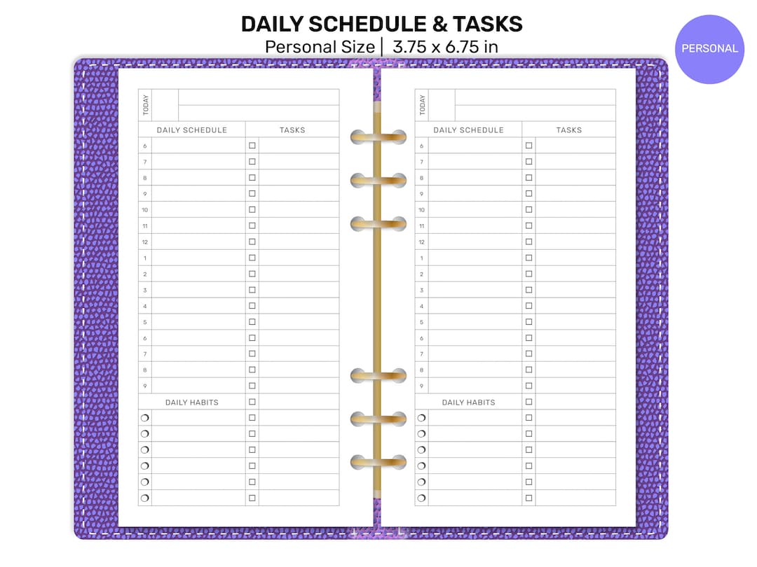 PERSONAL Size Daily Schedule With TASKS Printable Planner Insert ...