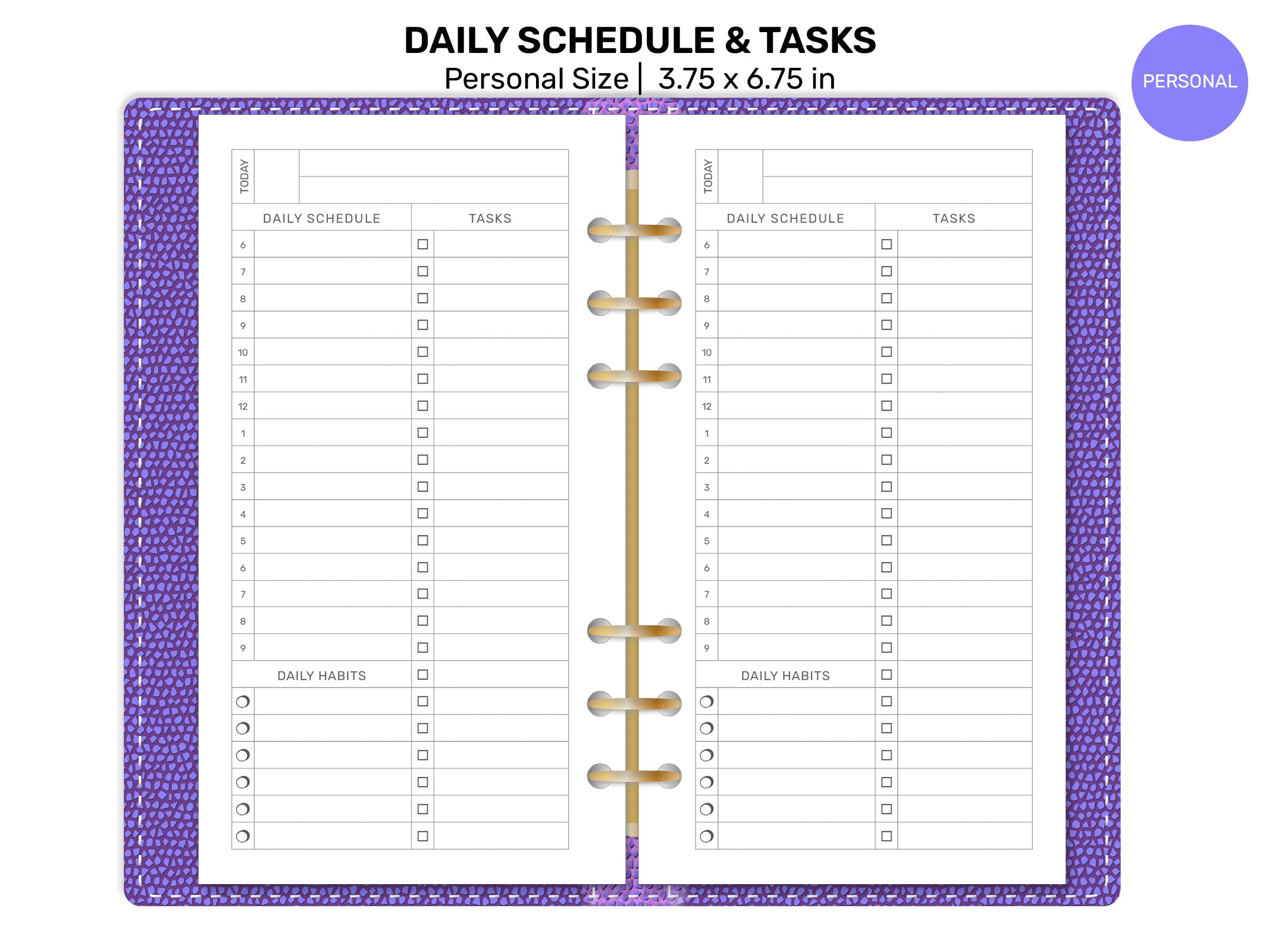 PERSONAL Size Daily Schedule With TASKS Printable Planner Insert ...