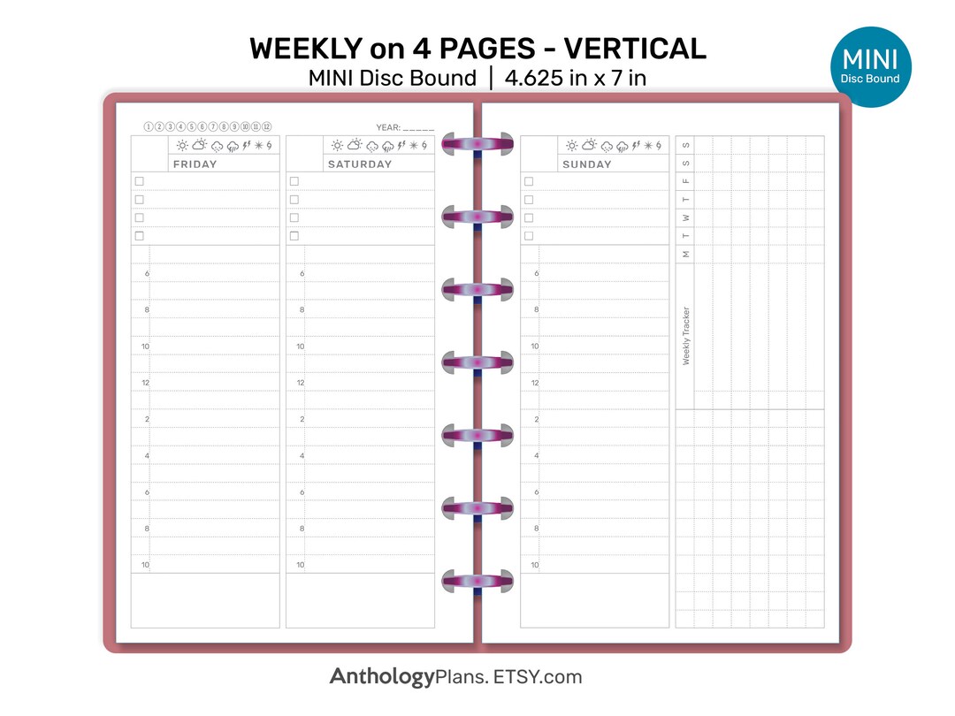 WEEKLY MINI Disc Bound - Week on 4 Pages - WO4P Vertical With Timeblock ...