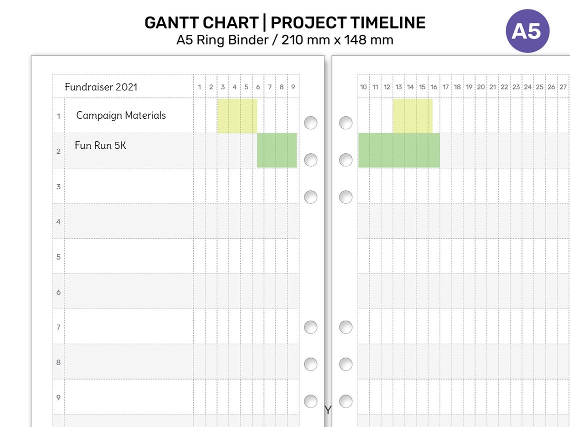 A5 Project Chart Project Tracker Schedule MONTHLY Timeline Simple ...