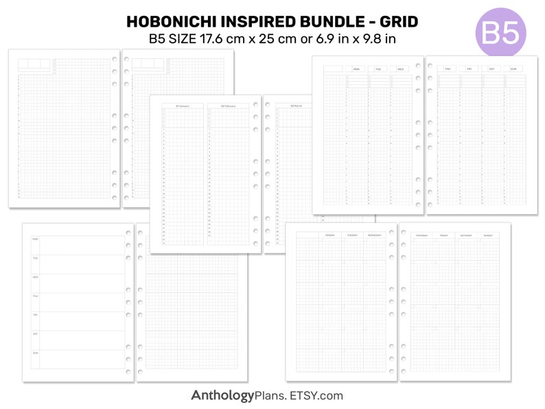 B5 Hobonichi Inspired Bundle Grid Printable Planner Daily - Etsy