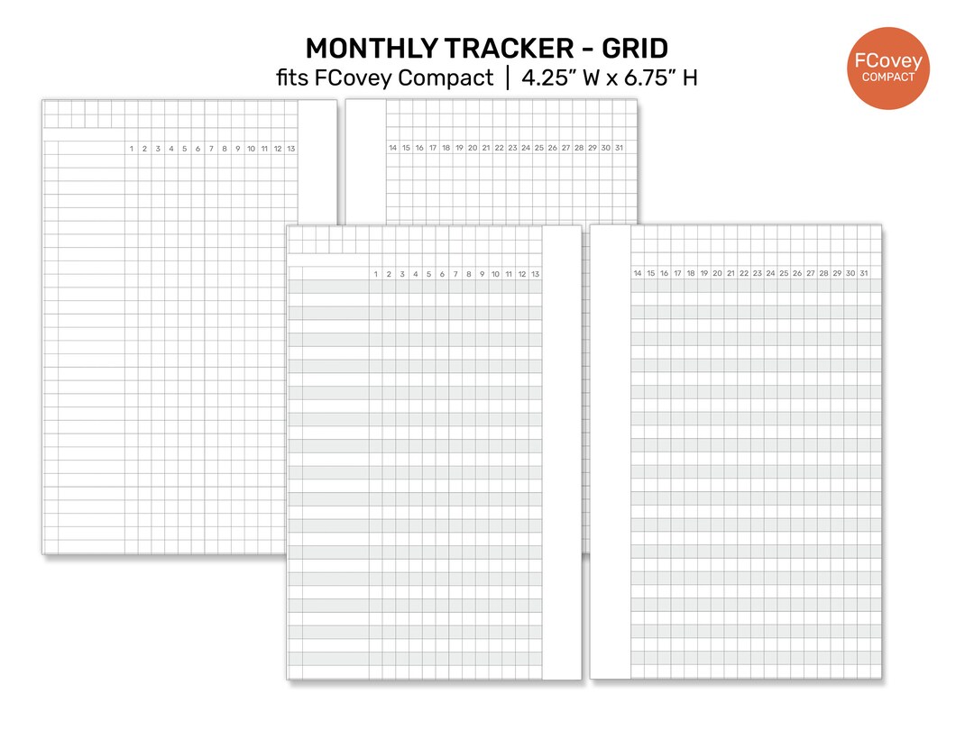 MONTHLY TRACKER Grid for FC Compact Binders Minimalist Functional ...