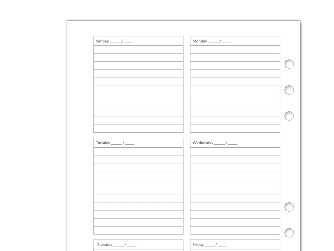 A5 Weekly View Summary Printable Insert for Ring Binders Planner Wo2p ...