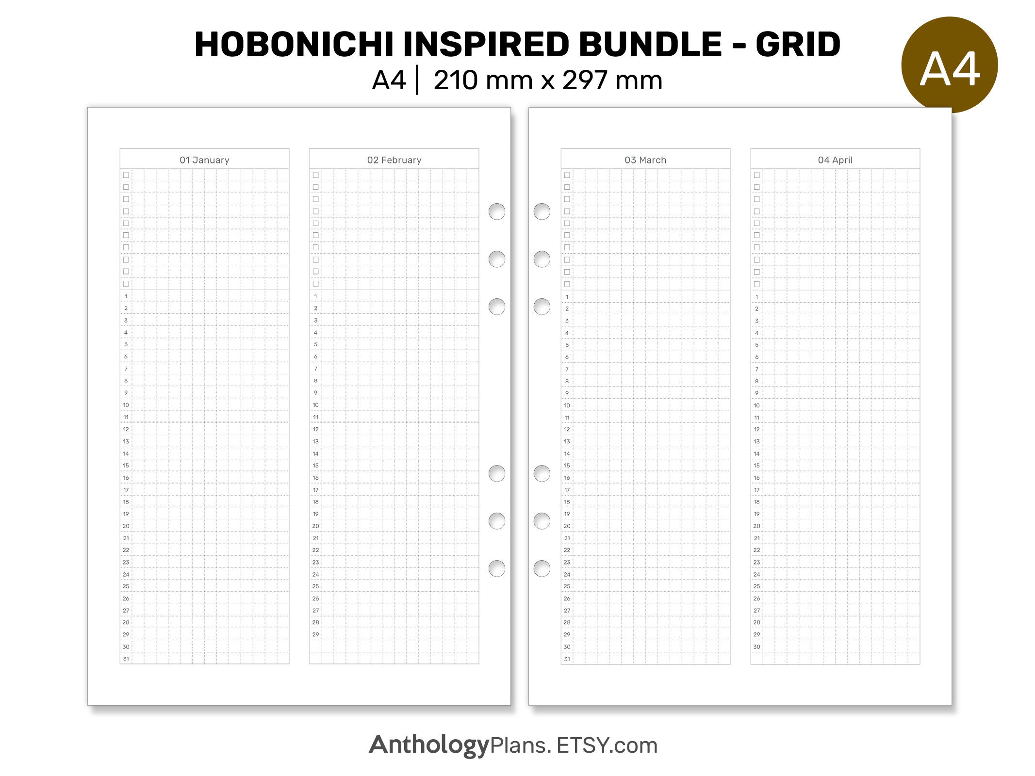 A4 Size Fauxbonichi Hobo Inspired Bundle Grid Printable Planner - Daily ...