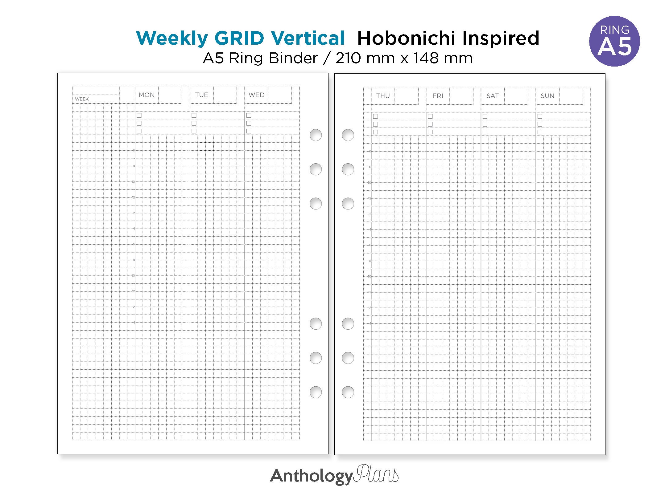 A5 Planner Refill Printable Weekly Filofax Insert HOBONICHI | Etsy